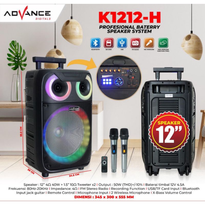Jual SPEAKER ADVANCE K1212-H | FREE 2 MIC WIRELESS | Shopee Indonesia