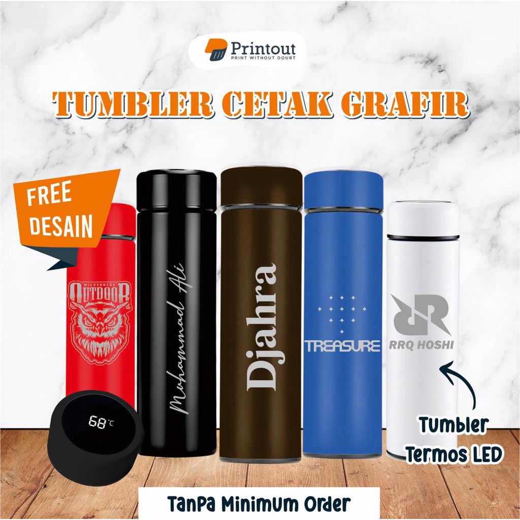 Jual PRINTOUT Tumbler Termos LED 500ml Custom Grafir Nama Botol Minum ...