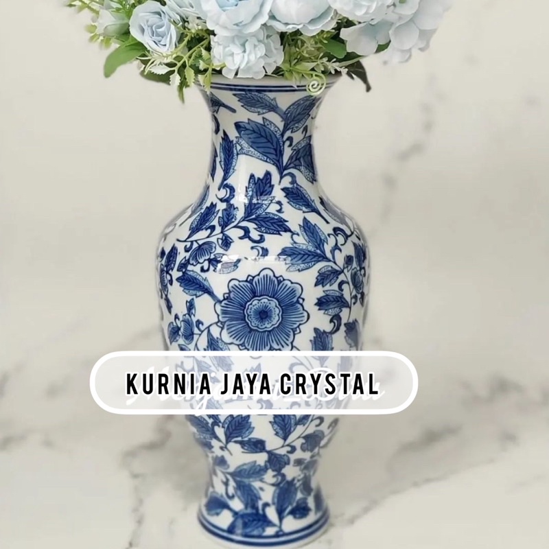 Jual Vas Keramik Biru Putih Motif Bunga Tinggi 35cm/ Vas Chinna Keramik ...