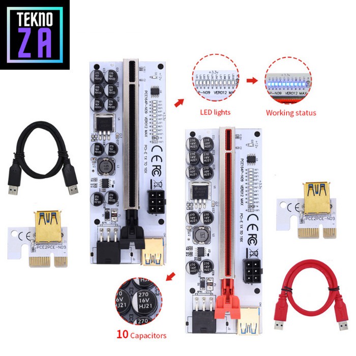 Jual PCIe Riser 10 Capasitor VER012 MAX Mining VGA GPU USB RTX RX ...