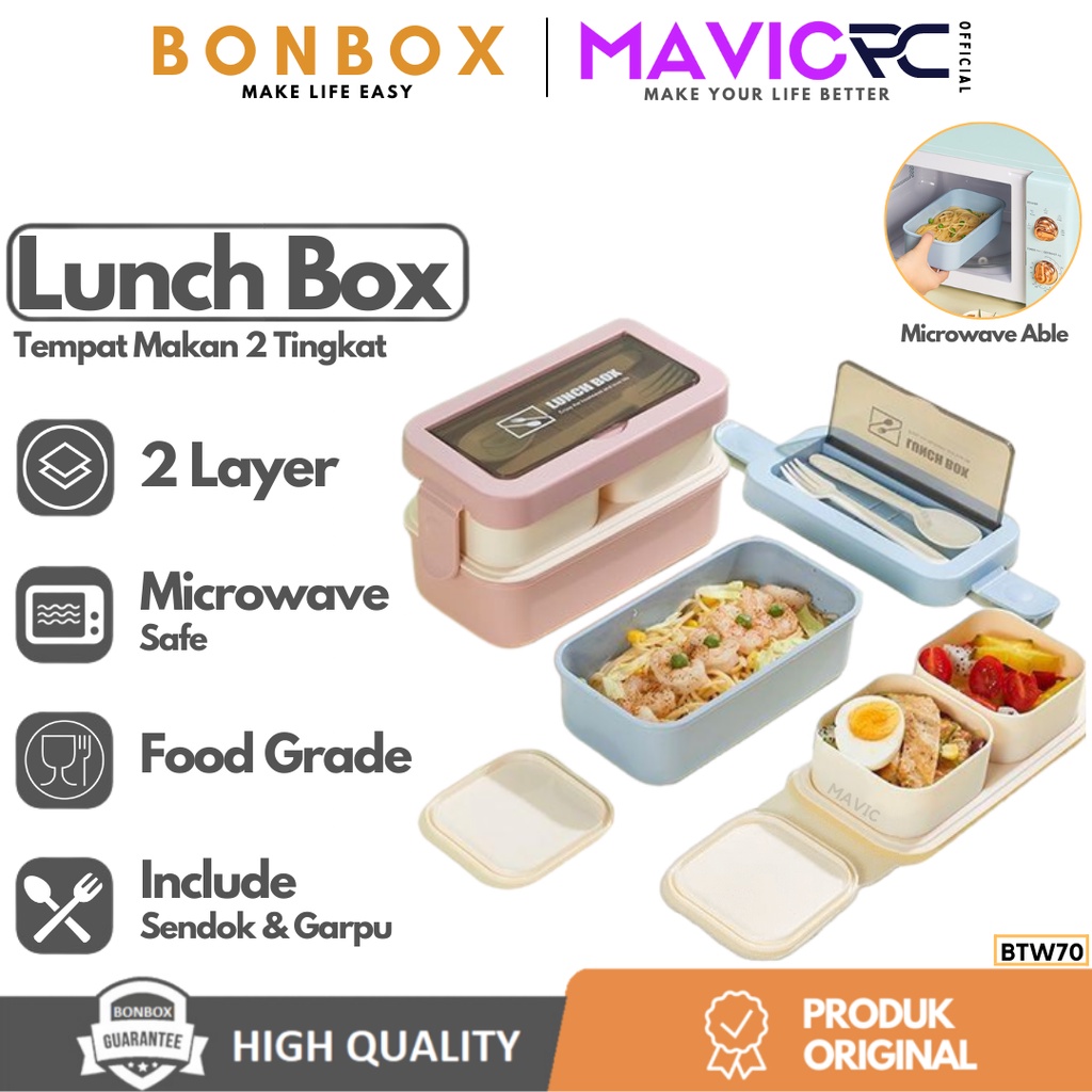 Jual BONBOX BTW70 Lunch Box Kotak Bekal Makan Siang Bento Set 2 Layer Free Sendok Tempat Makan 2 ...
