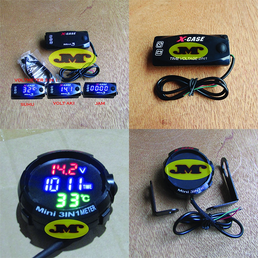 Jual Voltmeter Motor Dan Mobil Digital 3 in 1 l Volt Meter Aki l Suhu l Jam 12v Alat Pengukur ...