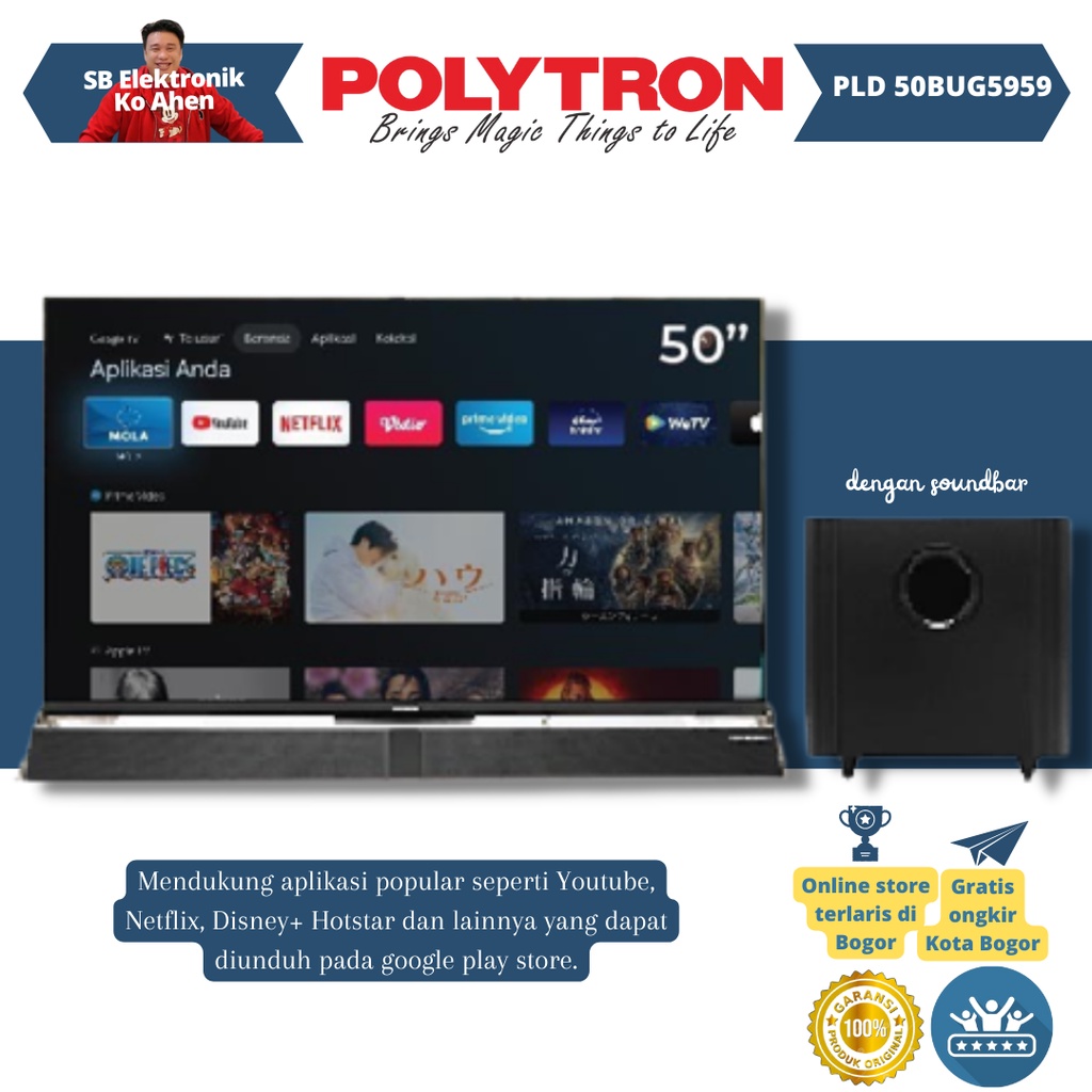 Jual POLYTRON 4K UHD Smart Cinemax Soundbar Google TV 50 Inch PLD 50BUG5959 | Shopee Indonesia