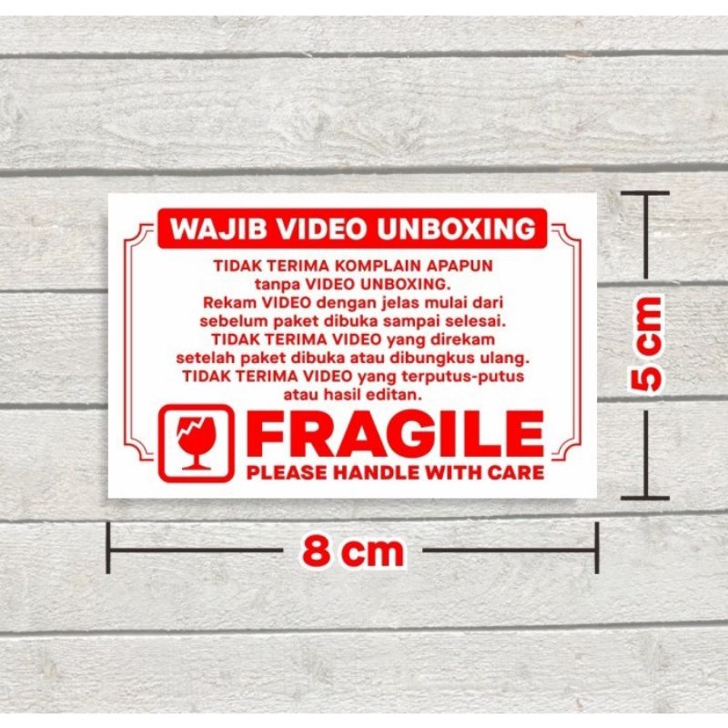 Jual STICKER STIKER LABEL FRAGILE WAJIB VIDEO UNBOXING 5X8 CM (1PACK ...