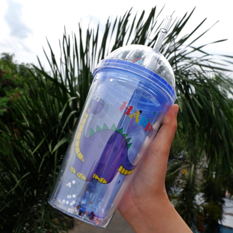 Jual Botol Tumbler Ice Cup Dinosaurus Botol Air Double Wall Plastik ...