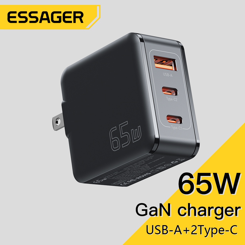 Jual Essager 65W GaN Travel Charger Dual Type-C+USB A Untuk Tablet Dan Laptop PD 65W Pengisian ...