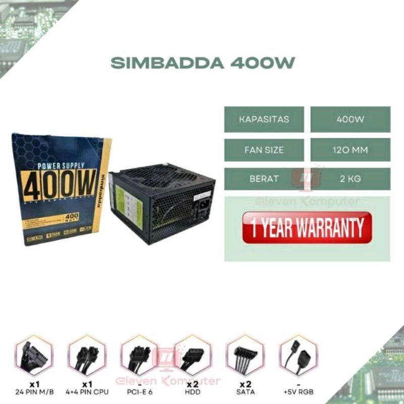 Jual PSU PC SIMBADDA 400W Power Supply PC 400W | Shopee Indonesia