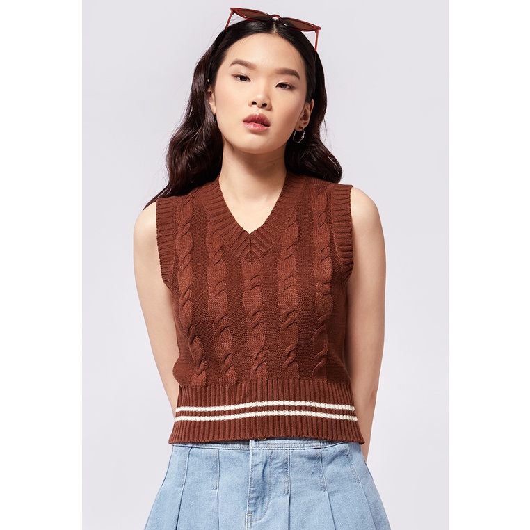Jual Colorbox Stripe Cable Knit Vest Brown | Shopee Indonesia