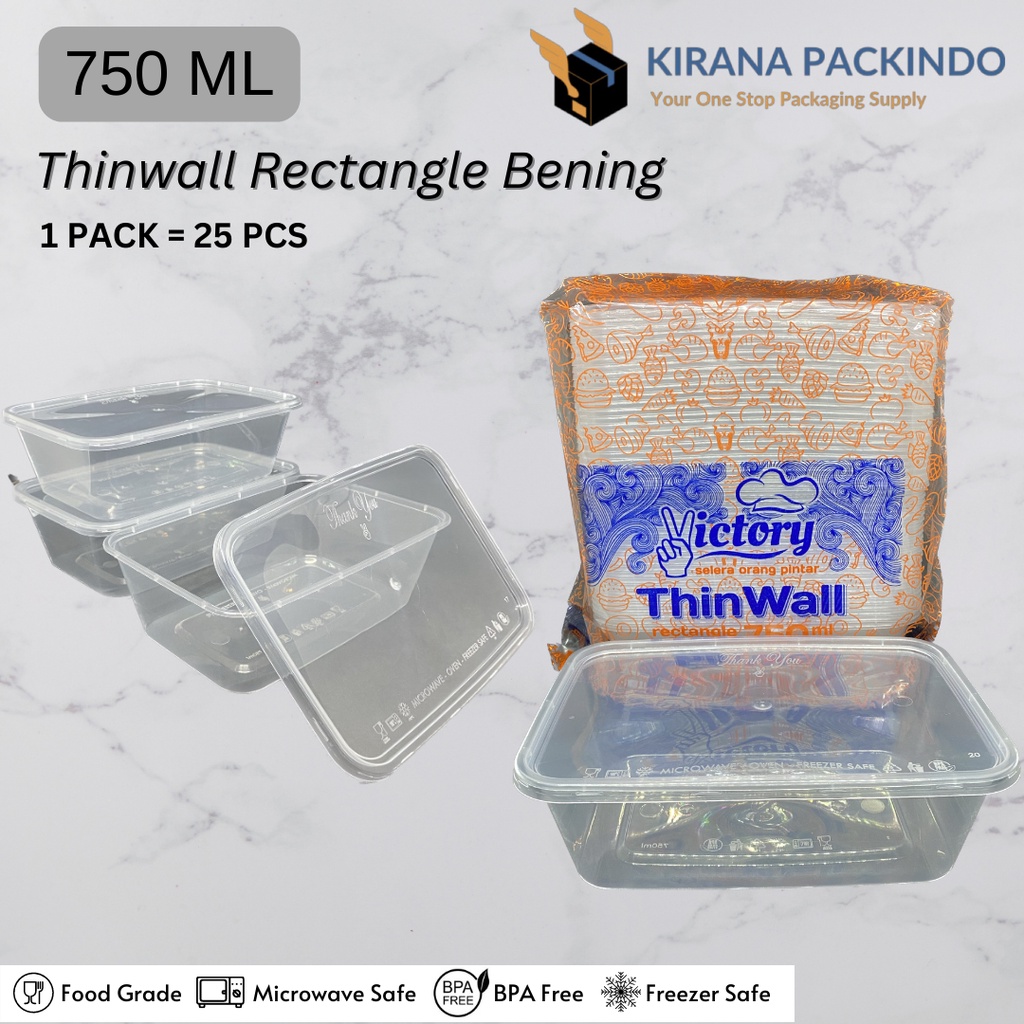 Jual Thinwall Victory 750ML Rectangle (Persegi Panjang) - Food Container Kotak Makan 25pcs 750 ...