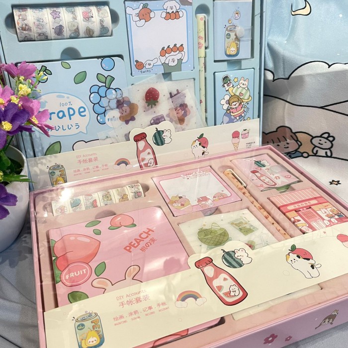 Jual PAKET JURNAL ALAT TULIS 7 IN 1 PEACH UNIK SOLATIP STICKY NOTES ...