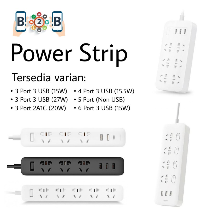 Jual Mijia Power Strip Plug Adapter 15W / 20W / 27W - 3 Port 3 USB - 4 ...