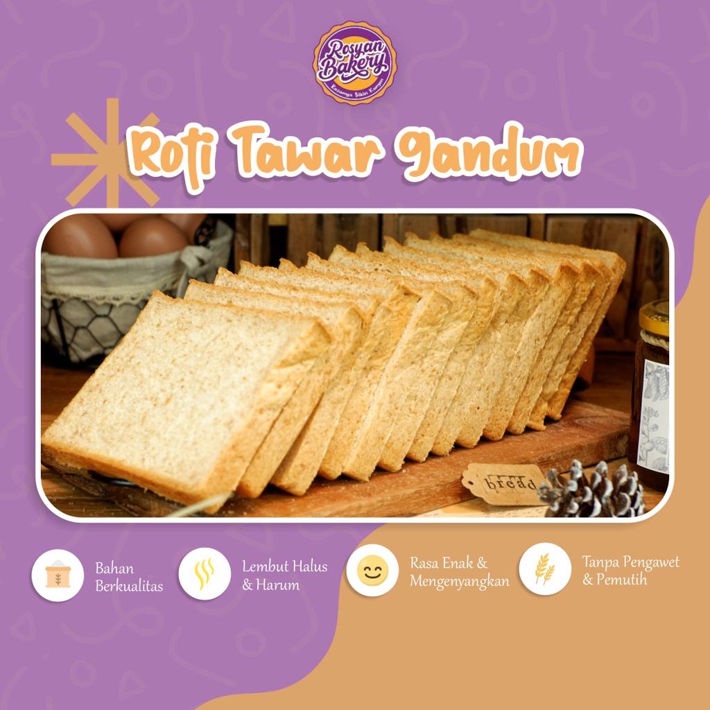 Jual Roti Tawar Gandum Rosyan Bakery Tebal Lembut Halus Whole Wheat ...