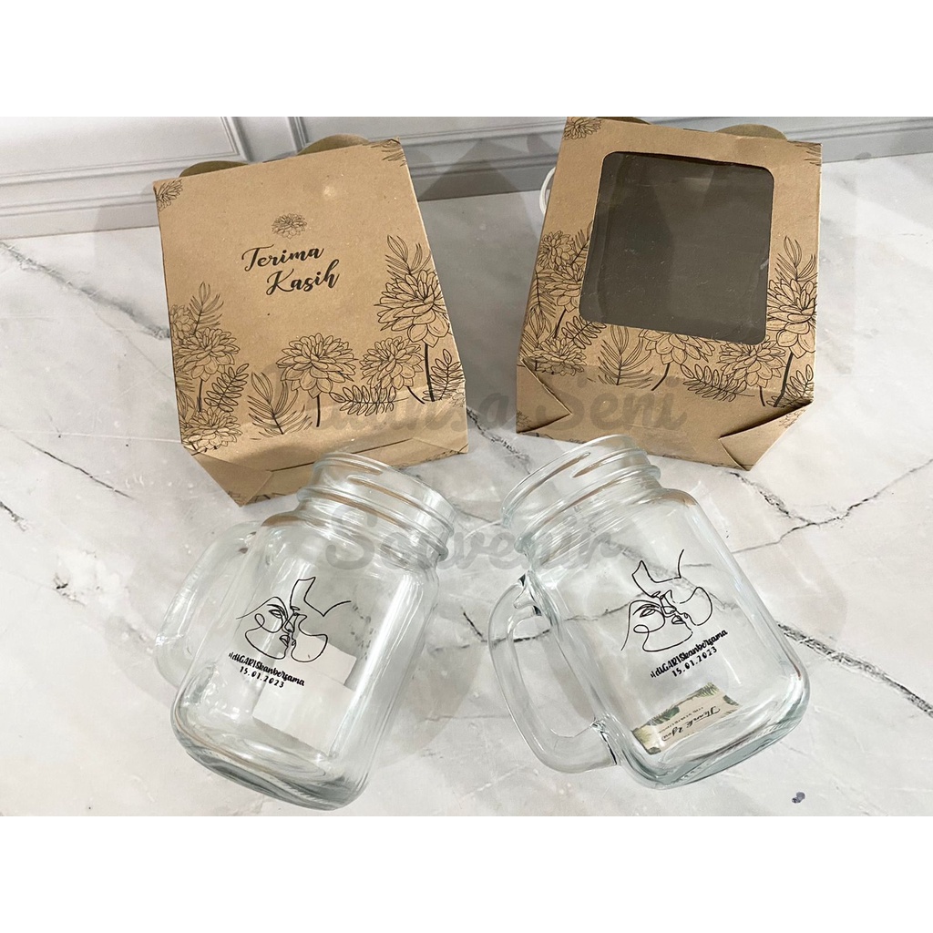Jual Souvenir Gelas Drinking Jar Mug Cafe Gelas Jus Cangkir Gagang Kaca ...