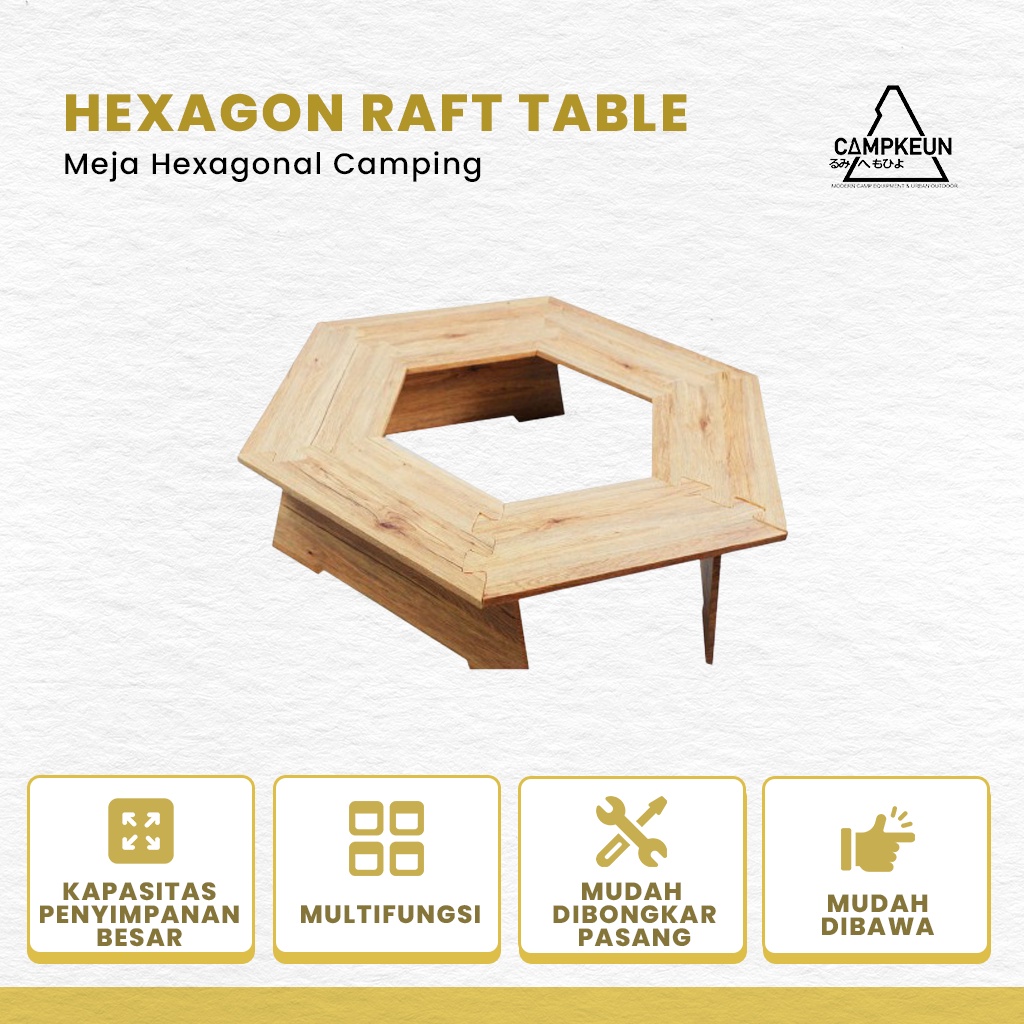 Jual CAMPKEUN Meja Hexagon raft table - meja kayu outdoor BBQ japan camp campgear Ready Stock ...