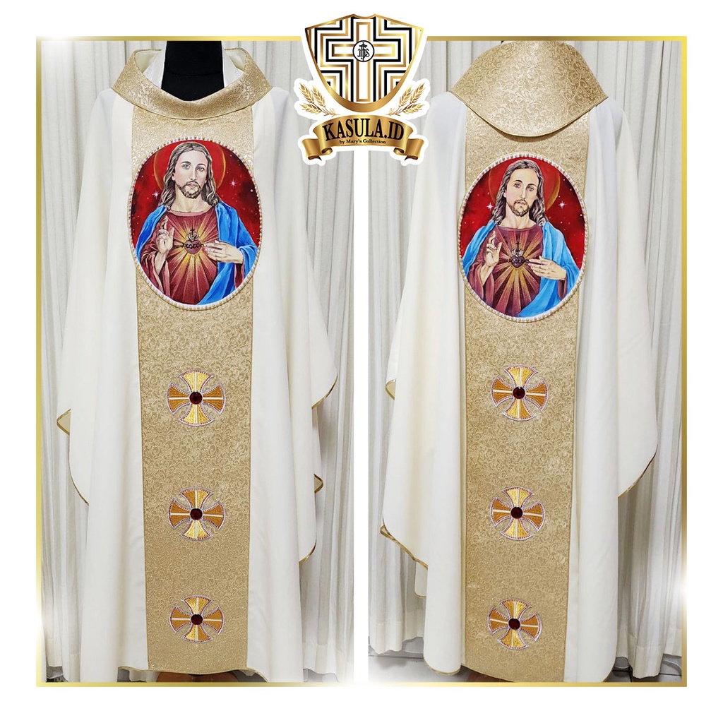 Jual Kasula Chasuble Jubah Romo Katolik Lukis Yesus Putih 46 Natal ...