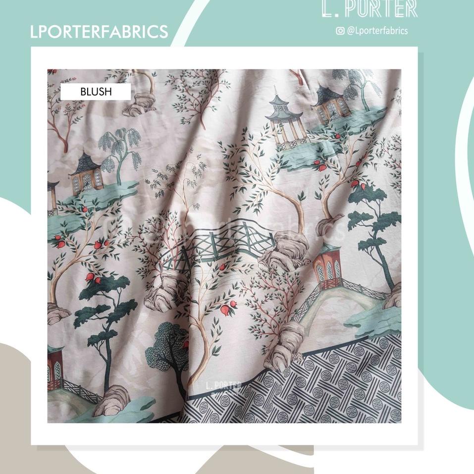 Jual Murah Kain Chinoiseries bahan Cotton Poplin motif Pagoda Garden ...