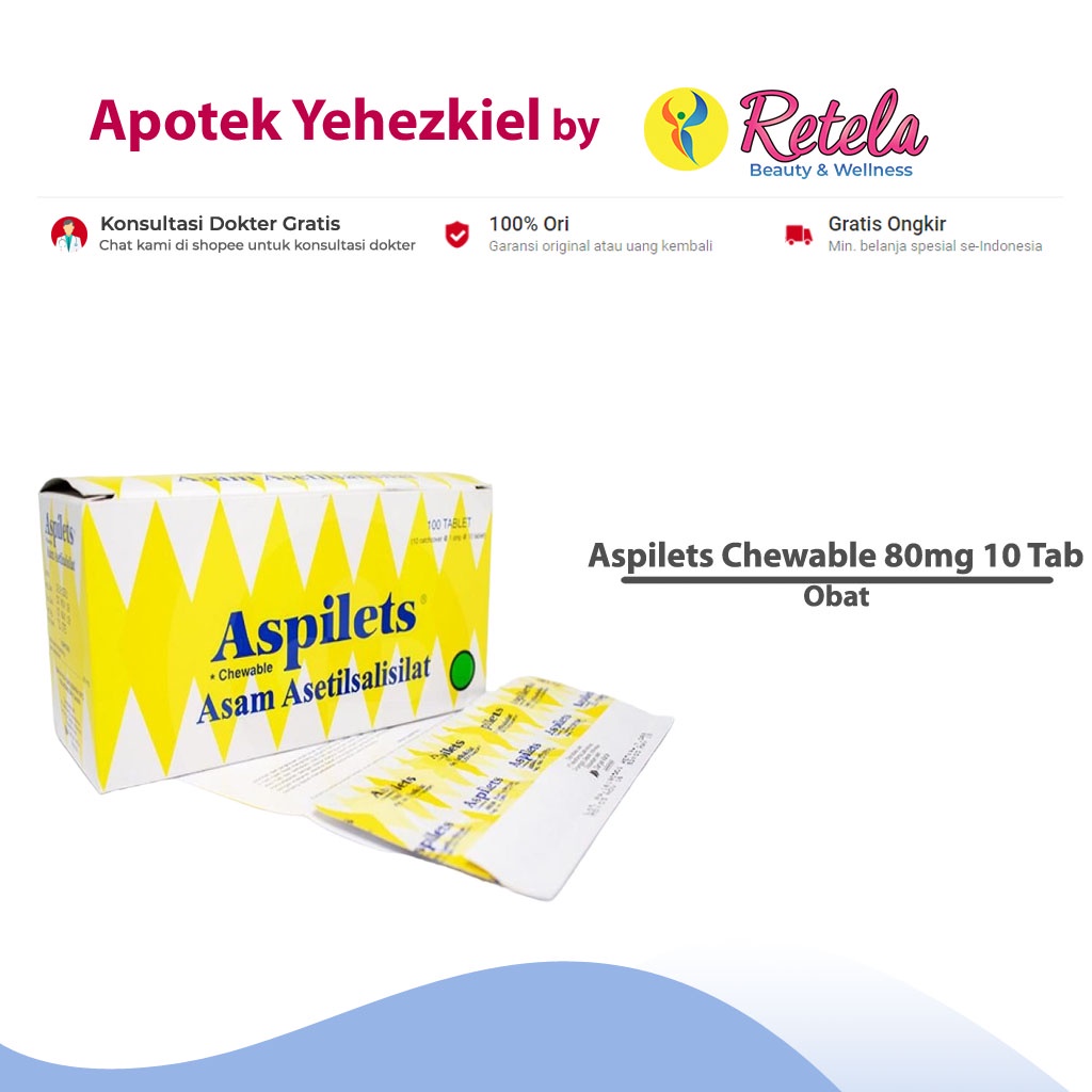 Jual ASPILETS CHEWABLE 80MG 1 STRIP 10 TABLET | Shopee Indonesia