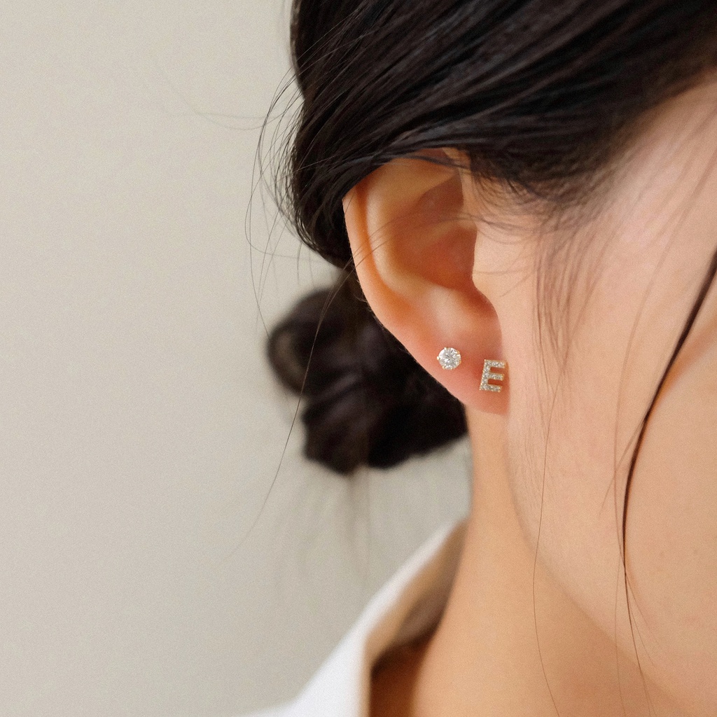 Jual Tiny Initial Zirconia Stud Earrings — 18K Gold Plated Sterling ...