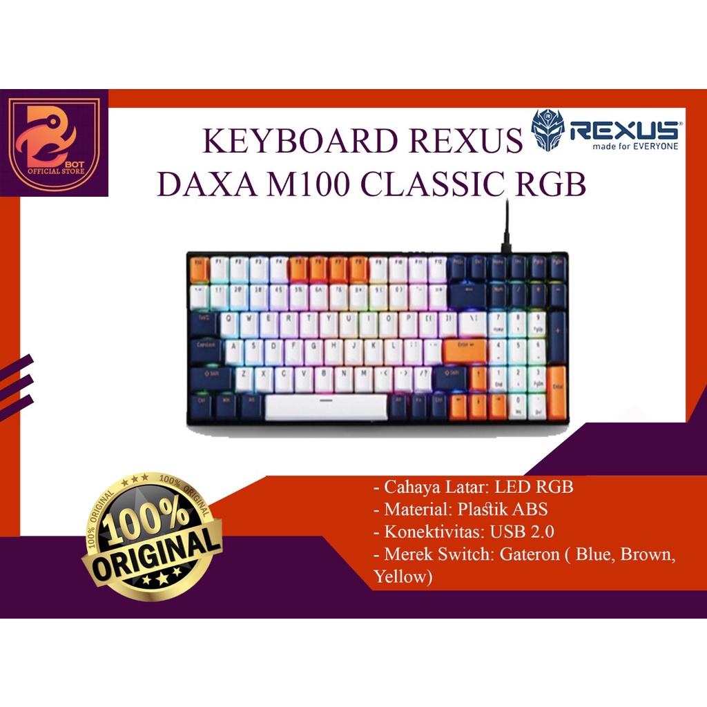 Jual KEYBOARD MECHANICAL REXUS DAXA M100 CLASSIC ORIGINAL GARANSI RESMI ...