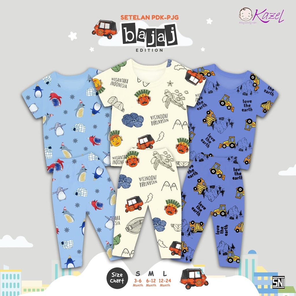 Jual Kazel Setelan CPR Baju Pendek dan Celana Panjang Reeb 3pk Bajaj | Shopee Indonesia