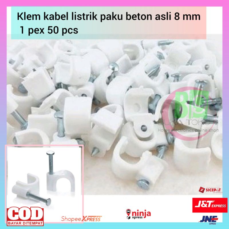 Jual Klem kabel listrik paku beton asli 8 mm 1 pex 50 pcs | Shopee ...