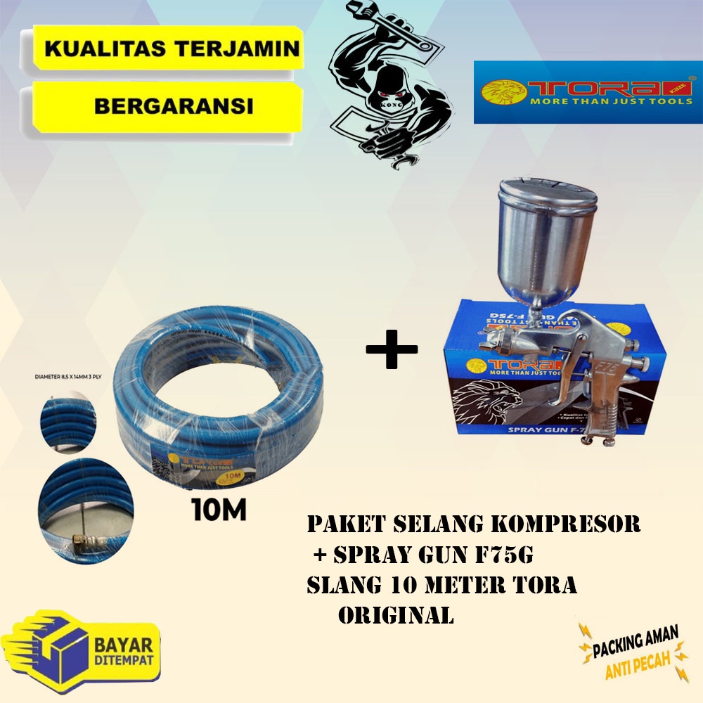 Jual PAKET SPRAY GUN F75 TORA TABUNGATAS + SELANG KOMPRESOR + FILTER 1/ ...
