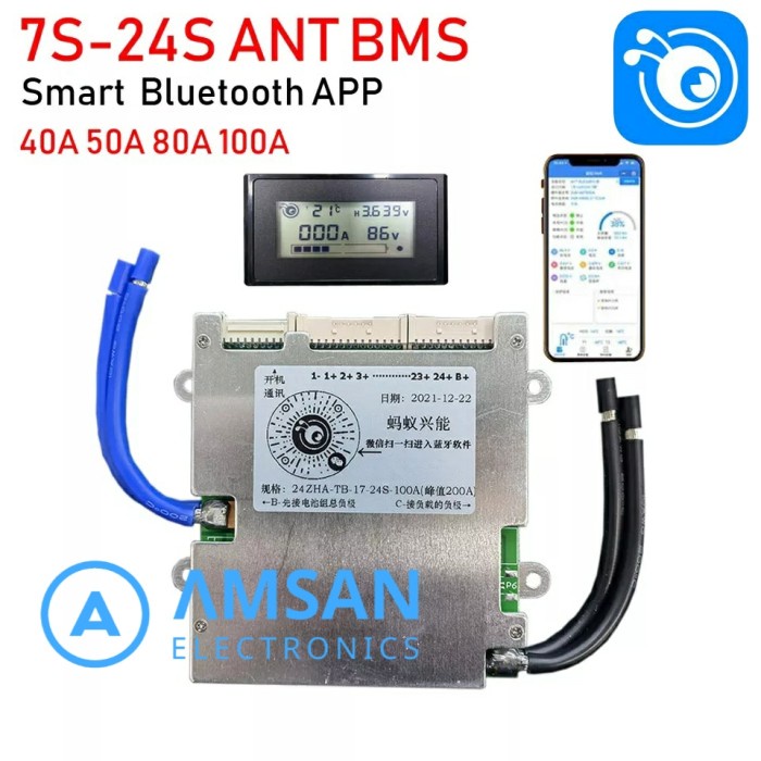 Jual ANT BMS 40A 80A 100A 7S-16S 8S-22S 17-24S Smart BMS Li-Ion LiFePO4 ...