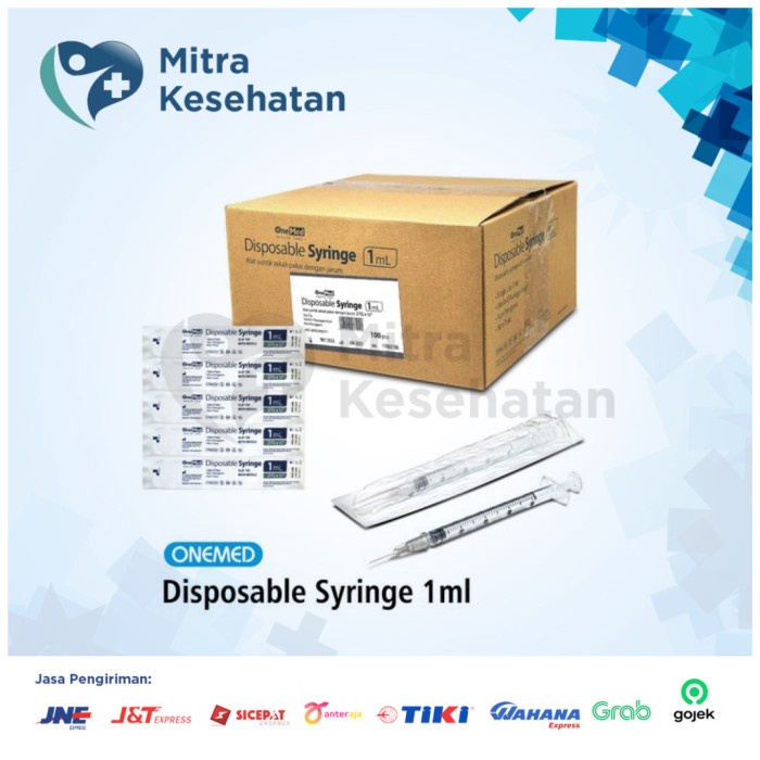 Jual ONEMED SYRINGE WITH NEEDLE JARUM SUNTIK / SPUIT NEEDLE 1 CC / ML ...