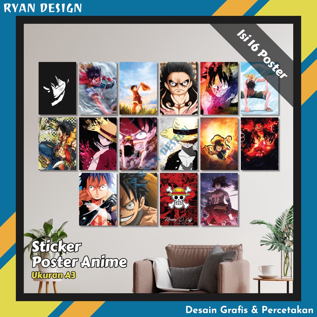 Jual Poster Dinding Anime One Piece Luffy (Isi 16 Poster) Poster Anime ...