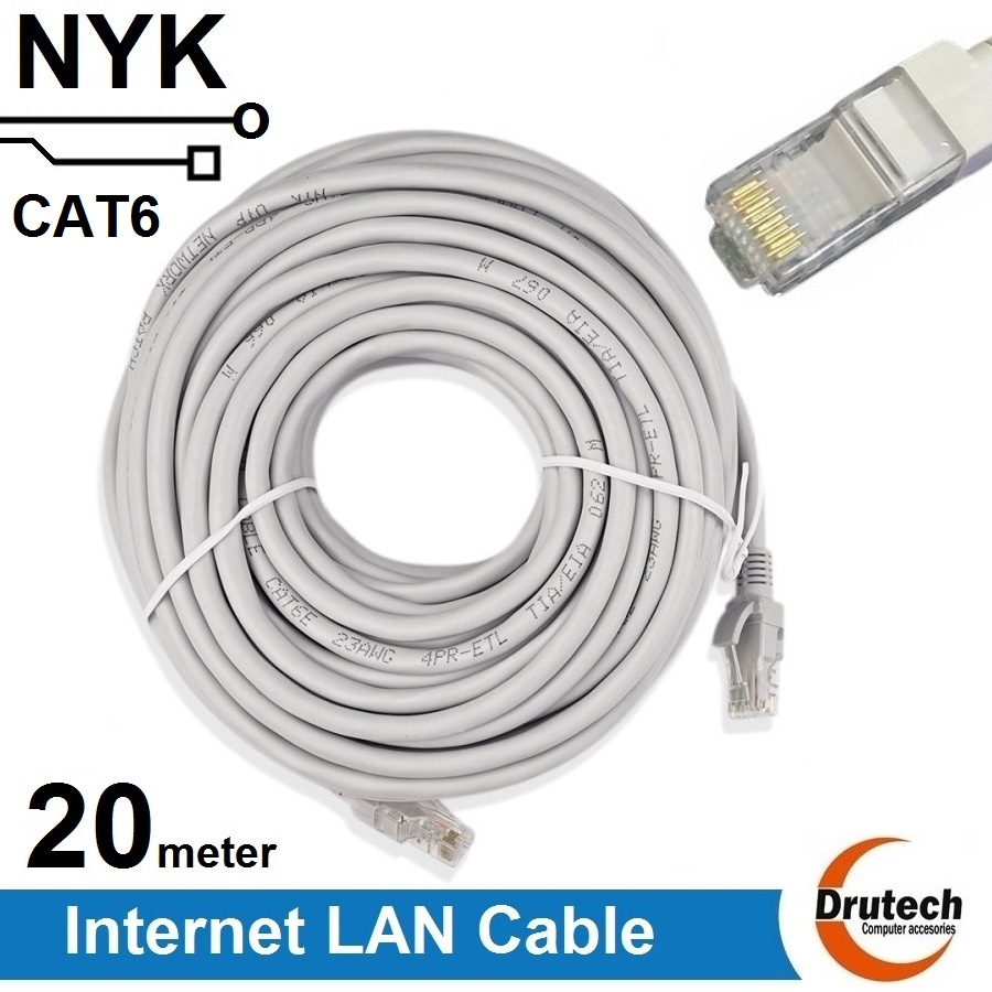 Jual NYK Kabel Lan UTP Cat6E 20m / Internet / Ethernet Cable 20 meter | Shopee Indonesia