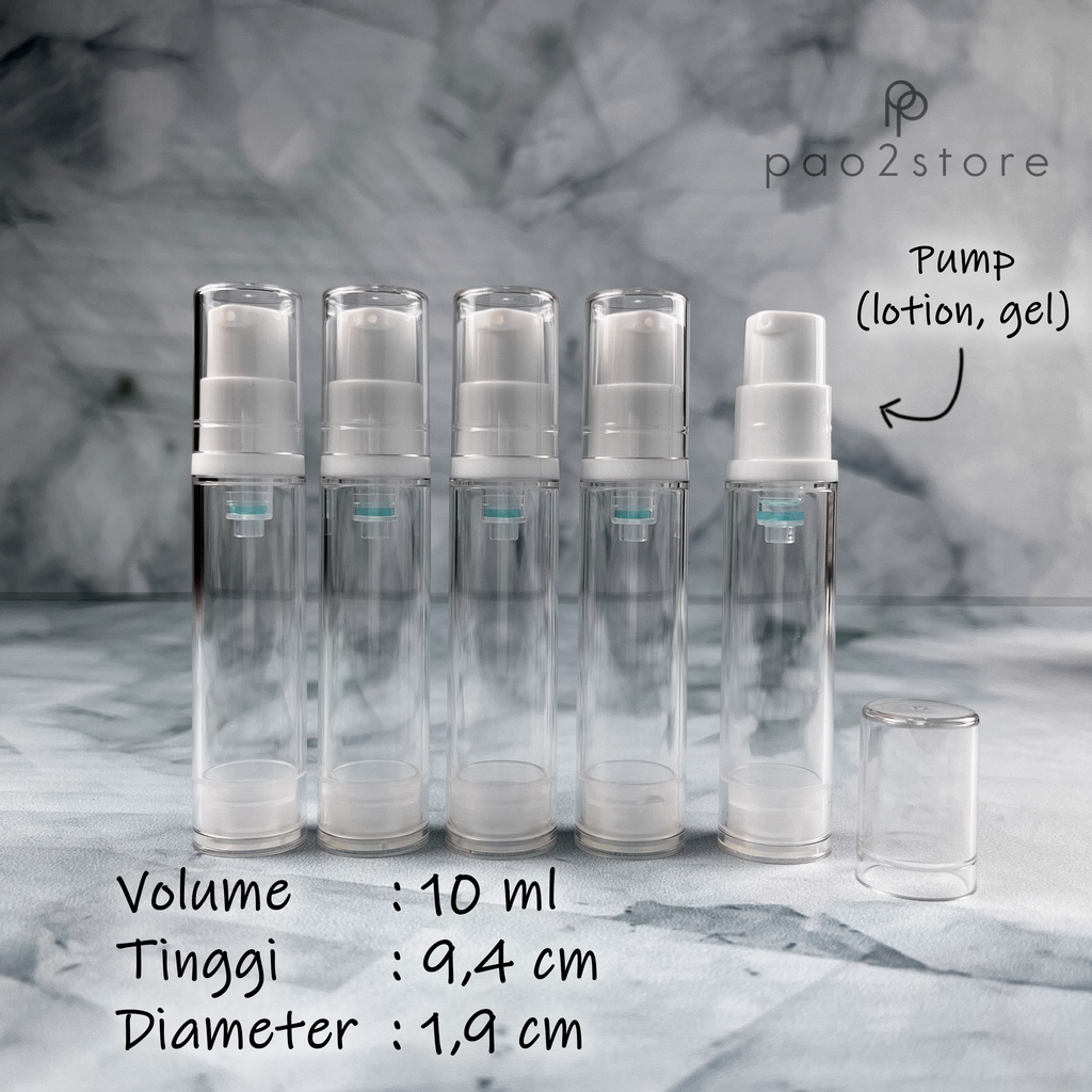 Jual Botol Airless PUMP 10ml Vacuum - Serum / Lotion - Refillable ...