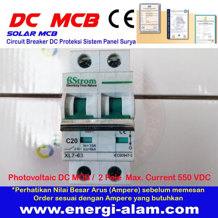 Jual DC Solar MCB Mini Circuit Breaker 20A / 2P PV Panel Surya Max ...