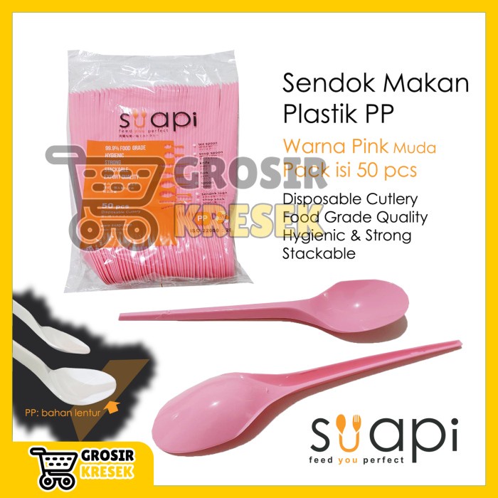 Jual [Grosir] T083 Sendok Makan Plastik PP SUAPI Pink Higienis isi 50 ...
