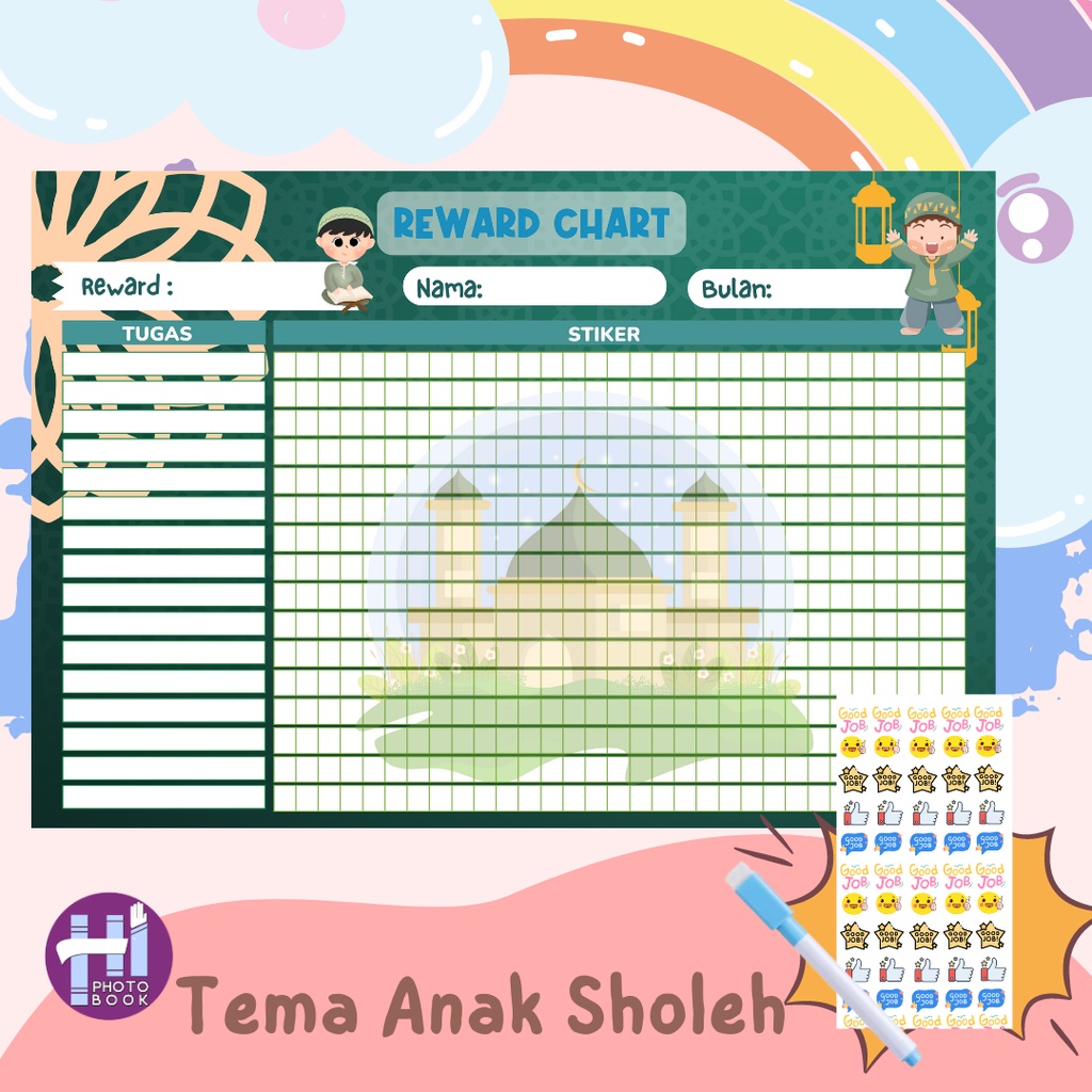 Jual Reward Chart Poster A3 Wipe & Clean free Sticker dan Spidol ...