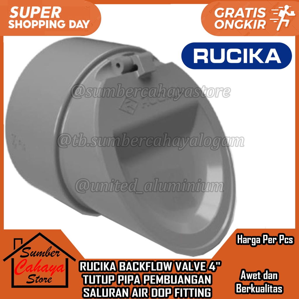 Jual BACKFLOW VALVE PVC RUCIKA 3" 4" INCH BACK FLOW ANTI TIKUS MASUK BANJIR TUTUP PEMBUANGAN ...