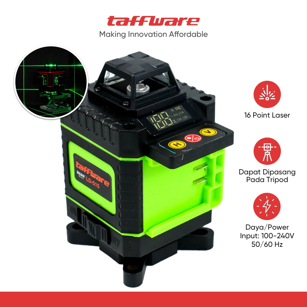 Jual Taffware Mesin Self Leveling 16 Line Laser 4D Remote - LD-515 ...