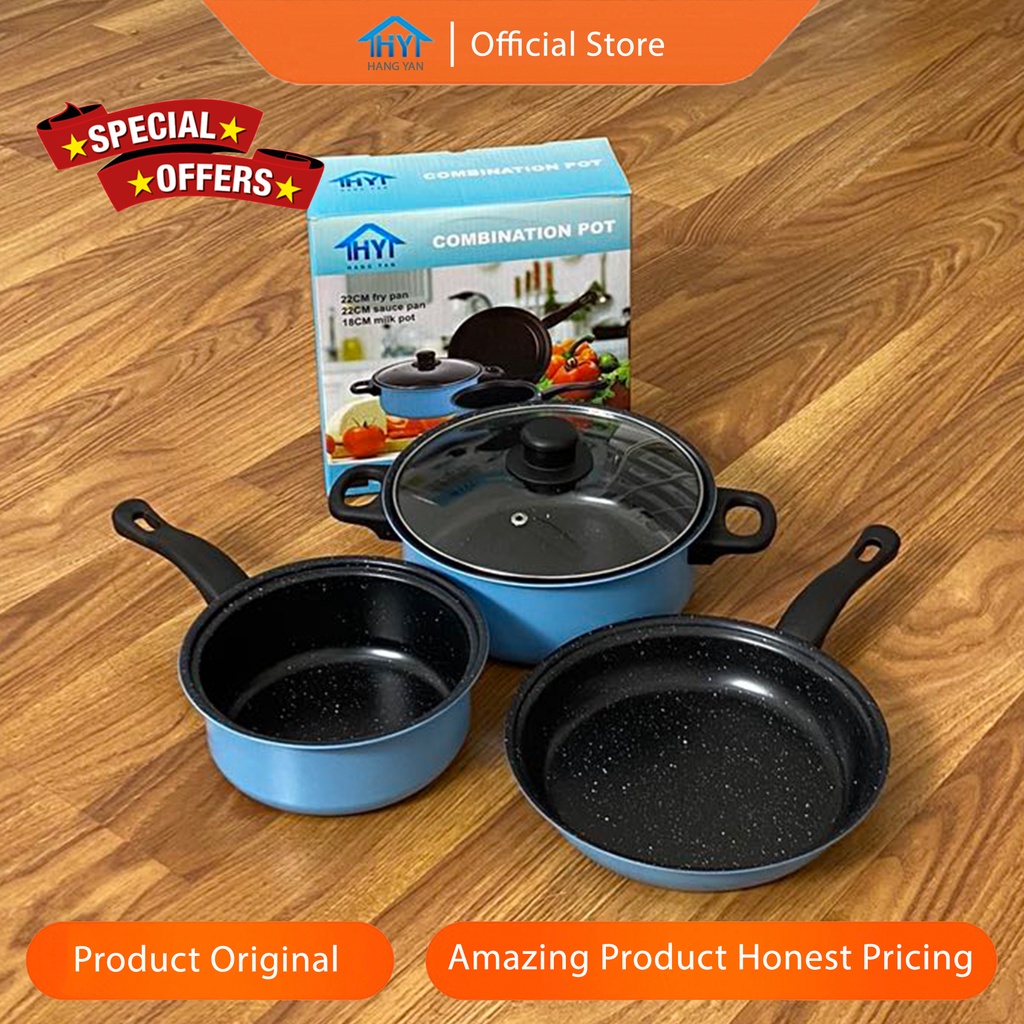 Jual Panci Set 3 IN 1 Anti Lengket Panci Isi 3 Tutup Kaca Panci Set Pot Cookware Set | Shopee ...