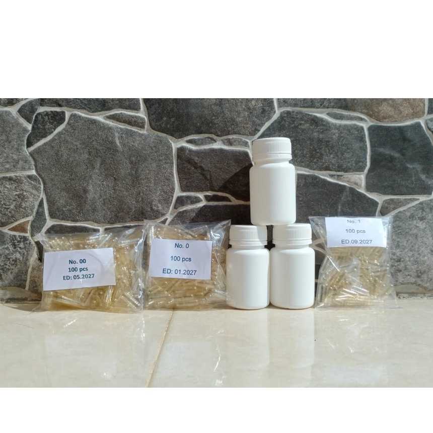 Jual Sepaket Botol Obat Kapsul 80ml + Kapsul Kosong Transparan Ukuran ...