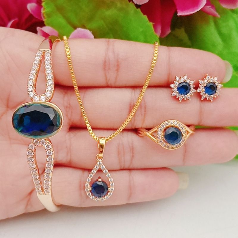 Jual Set perhiasan wanita permata giok warna biru lapis emas impor awet ...