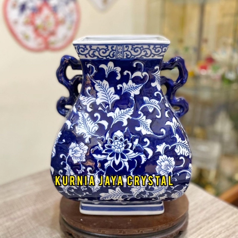 Jual Vas Bunga Keramik Dark Blue tinggi 30cm / Vas Bunga Antik ...