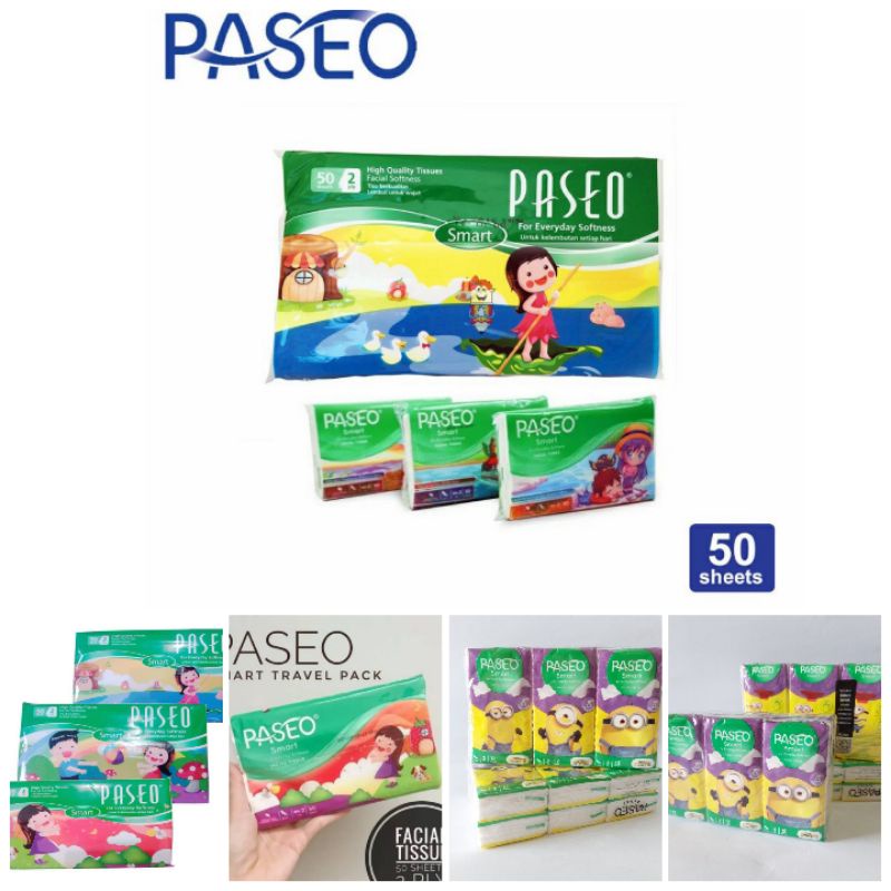 Jual Paseo smart facial tissue 50 sheets / 12 Sheets 2 ply (Travel Size ...