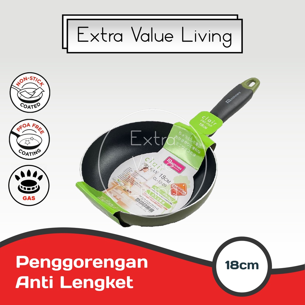 Jual MINOWA Panci Penggorengan Anti Lengket 18 CM Frying Pan EVL-CL-12-09 Hijau | Shopee Indonesia