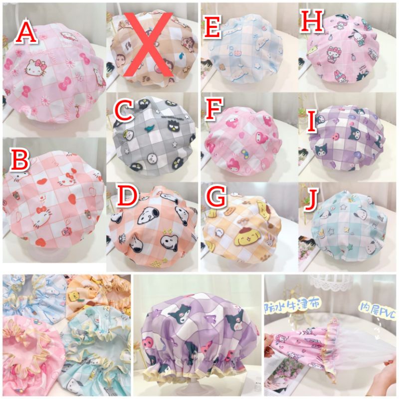 Jual Shower Cap Lapis Jaring Kuromi Cinnamoroll Melody Hello Kitty Snoopy Pompompurin Badtzmaru ...