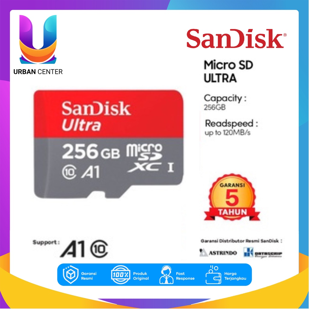 Jual Memory Card | Micro SD 256GB SanDisk Ultra A1 up to 150Mbps Class ...