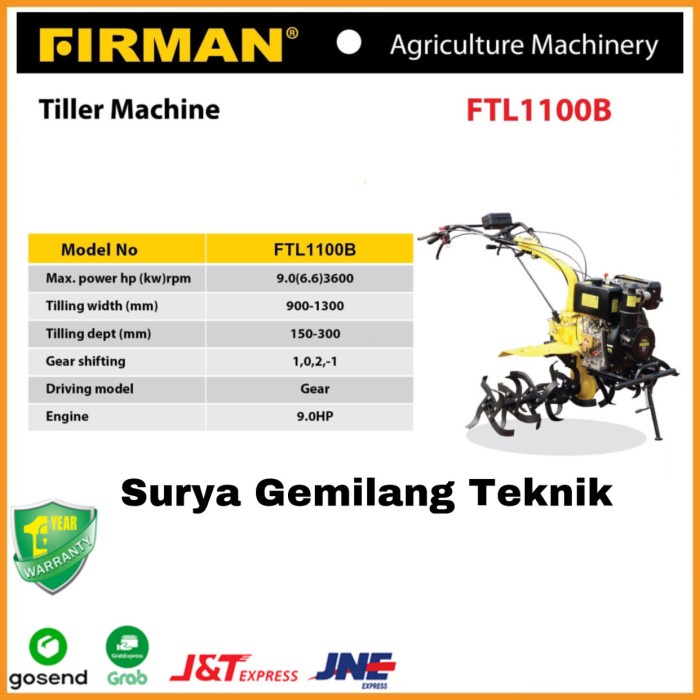 Jual Mesin Bajak Kebun Firman Tiller Traktor Ftl1100B-6 Cultivator ...