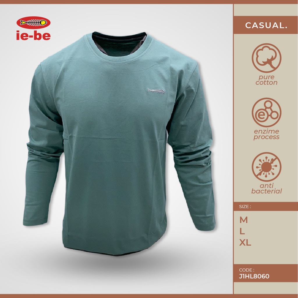 Jual Kaos Polos IEBE Casual Lengan Panjang J1HL8060 Green Moss | Shopee ...