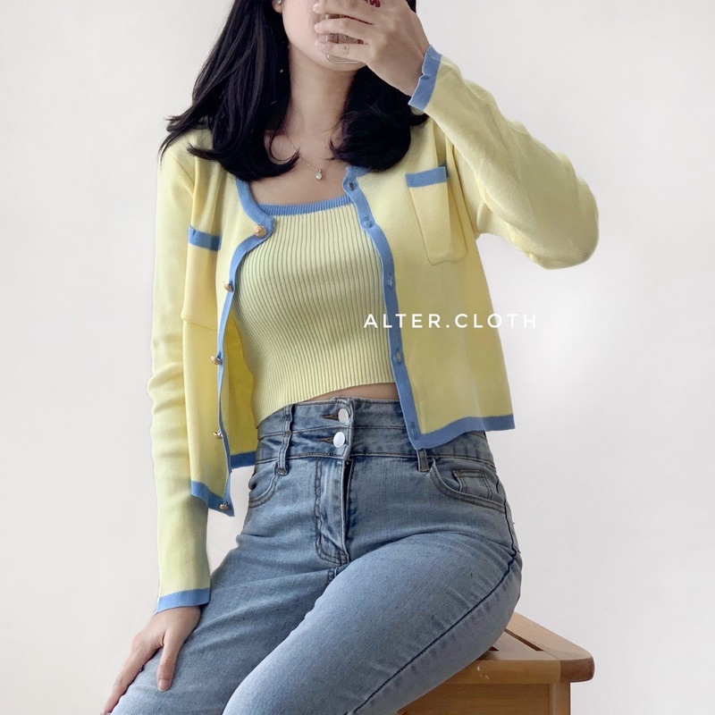 Jual alter.cloth - SEEA SET | Atasan Wanita Lengan Panjang Set Wanita Outer Inner Kardigan ...