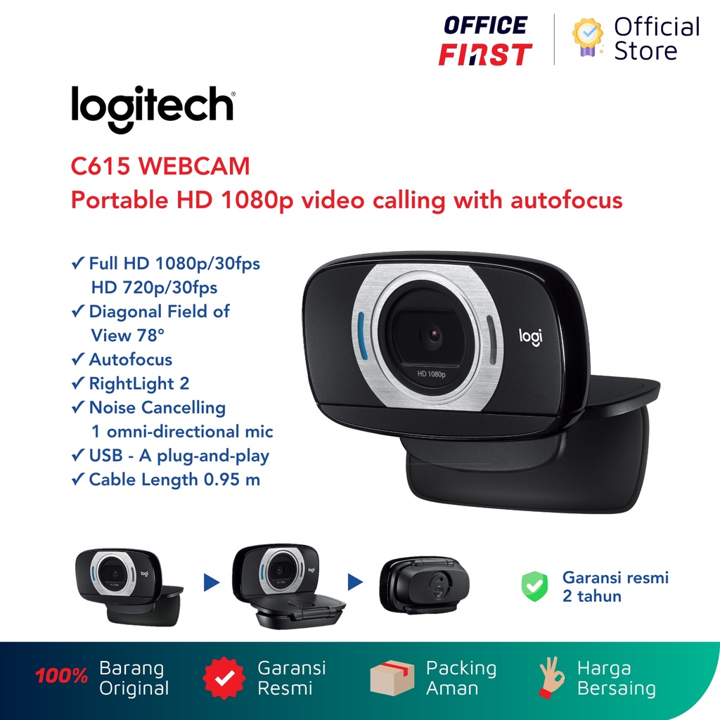 Jual Logitech C615 Webcam Full HD 1080p Autofocus Noise Cancelling Mic ...