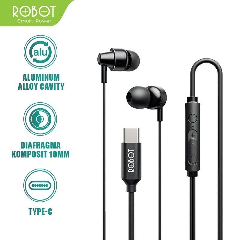 Jual Robot Headset REC240S Earphone Colokan Type-C Headphone Super Bass ...