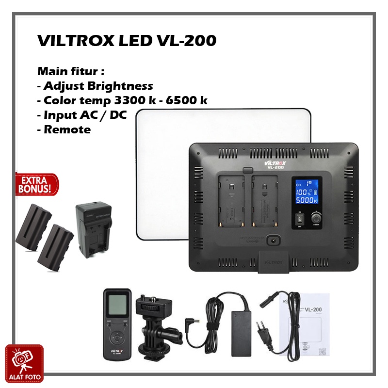 Jual VILTROX VL-200 LED Video Light Ultra Thin Bi-Color LED + 2 bat sony + charger | Shopee ...